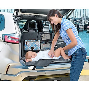 Portable Diaper Changing Pad Thick Soft Cushion Pillow - Travel Baby Mat Diaper Clutch Bag Detachable Wipes Pockets Baby Gift, Trellis Blue Grey Black