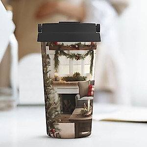 WANGXUEE Farmhouse Christmas Parrern Print 500ml Stainless Steel Travel Tumbler Double Wall Vacuum Insulated Coffee Mug