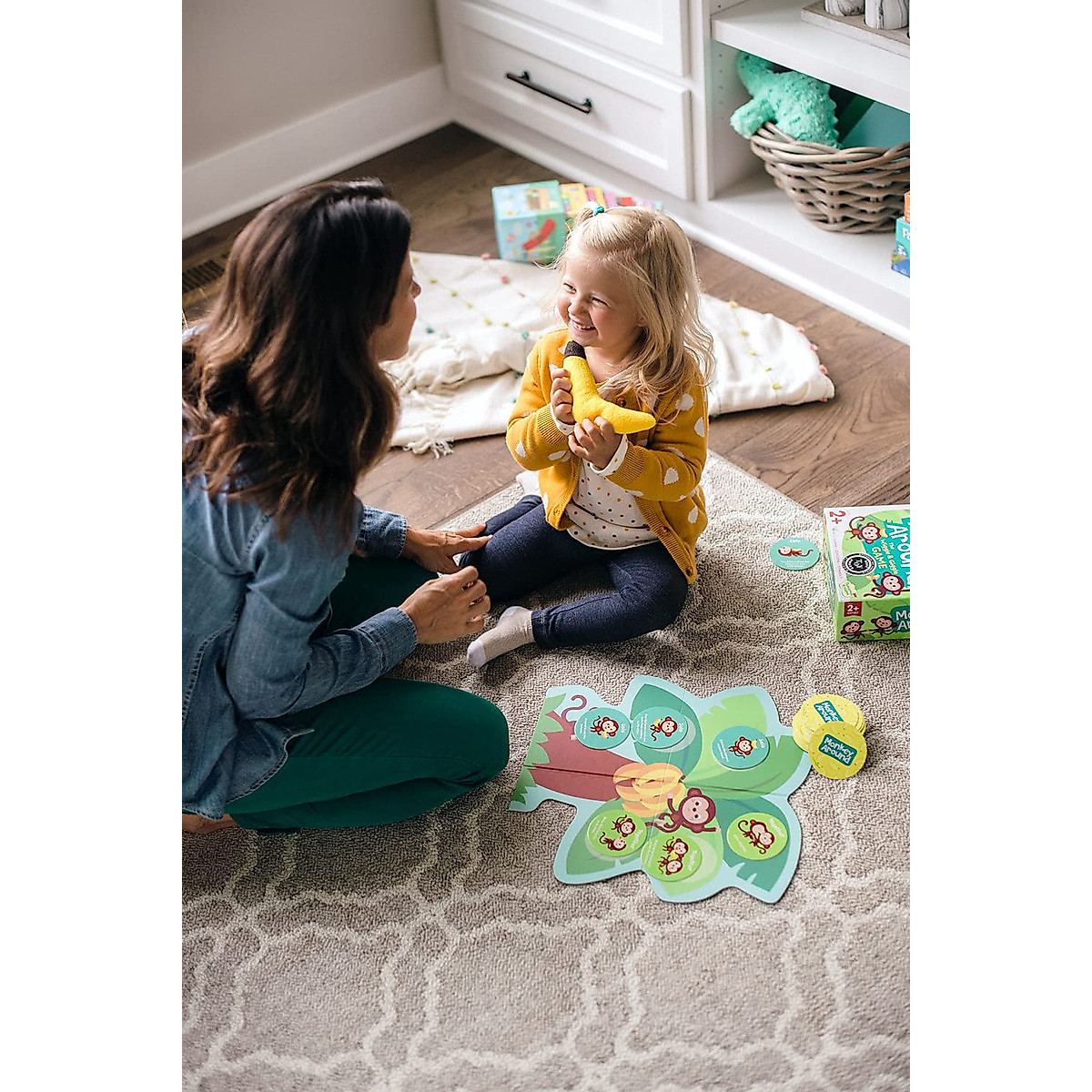 Peaceable Kingdom Monkey Around Toddler Game & Wiggle, Giggle, Monkey Around! Board Book Set – Encourage Movement, Gross Motor Skills and Interactive Play