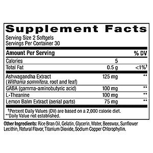 OLLY Ultra Strength Goodbye Stress Softgels, GABA, Ashwagandha, L-Theanine and Lemon Balm, Stress Relief Supplement - 60 Count