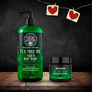Viking Revolution Skin Cleaning Agent Tea Tree Kit for Men - Tea Tree Oil Set with Body Wash & Balm - Hydrating, Helps Athlete's Foot, Jock Itch, Eczema & Body Odors - Extra Strength, 2 Piece Set