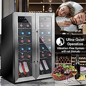 NutriChef PKCWC24 Cellar Cooler for White and Red Wines Chiller, 24 Bottle Dual Zone-Stainless Steel