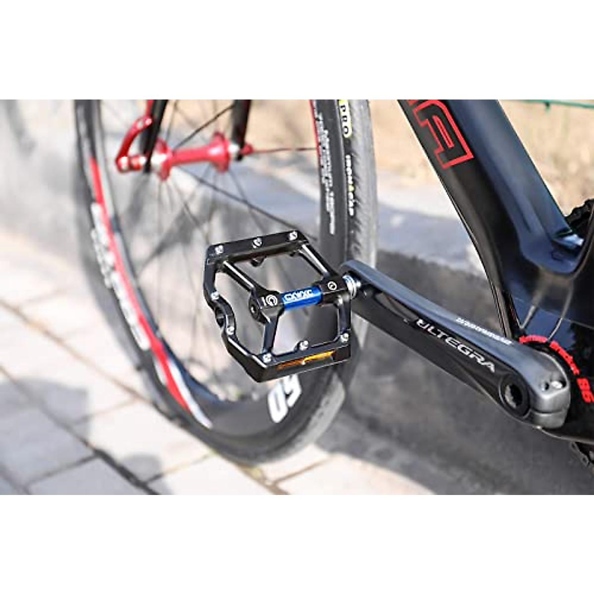 CXWXC Road/MTB Bike Pedals - Aluminum Alloy Bicycle Pedals - Mountain Bike Pedal with Removable Anti-Skid Nails (D:Black-Blue)