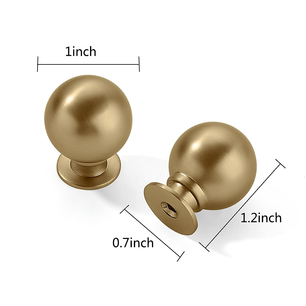 CABDM 10 Pack 1 Inch Vintage Ball Champagne Bronze Cabinet Knobs Kitchen Cabinet Hardware Satin Brass Drawer Knobs Pulls for Drawers.
