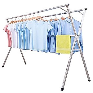 AIODE Clothes Drying Rack for Laundry Foldable, 79 inch Stainless Steel Pool Towel Rack Outdoor Free Standing Clothing Hanger Indoor