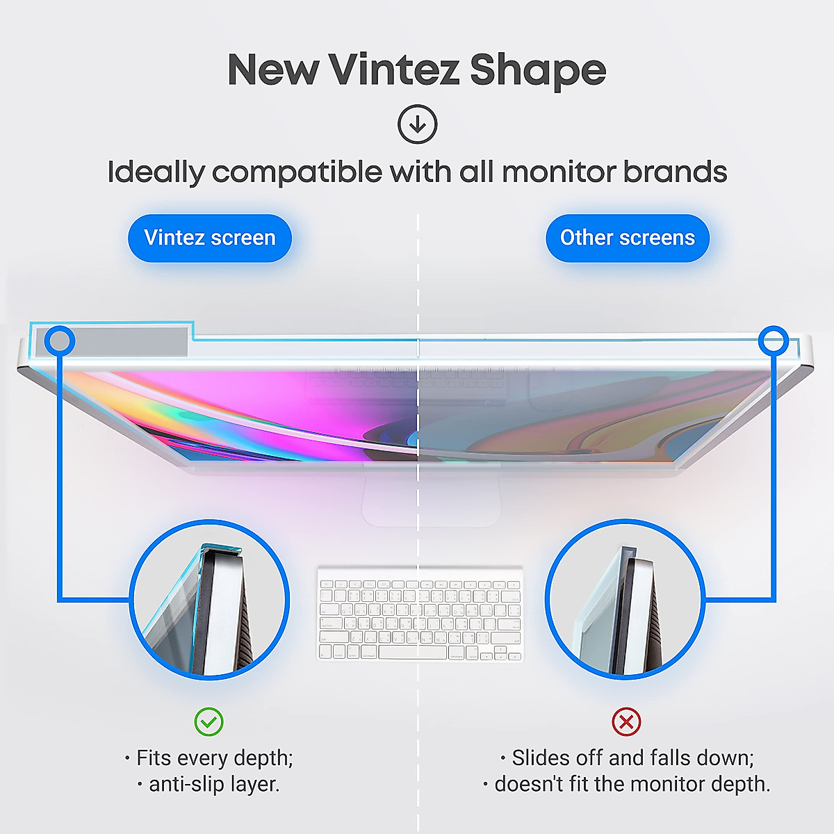 Universal Blue Light Blocking Screen Protector Panel for 23, 23.6, 23.8, 24 inch Diagonal LED PC Monitor Anti-UV Eye Protection Filter Film - Widescreen Monitor Frame Hanging Type (W 21.2" X H 13.4")