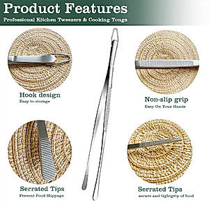 KTFNOMES 5 Pcs Kitchen Cooking Tweezers,12" & 6.3" Stainless Steel Kitchen tongs Set,Professional Food Tweezers for Cooking,Repairing,Seafood,BBQ,Multi-use