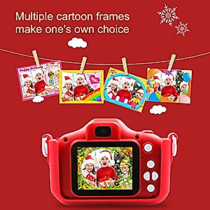 Elainilye Kids Digital Camera, Christmas Santa Silicone Cover Kids Selfie Camera with Lanyard, 1080P Video Camera, Countdown Mode, Continuous Shoot Mode, Filters, Xmas Birthday Gift (red)