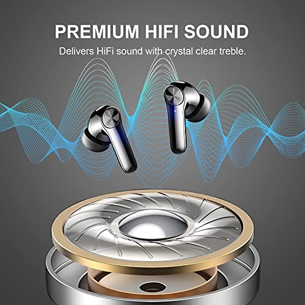 Wireless Earbud, IP7 Waterproof Bluetooth Earphones, Stereo Headphones in Ear Built in Mic, Immersive Sound Premium Deep Bass Headset, 24H Playtime, Touch Control, USB C Charging Case, Home Office