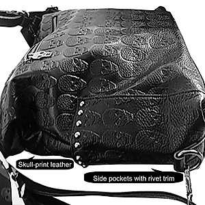 Downupdown Tote Bags for Women Skull Print Purse Leather Shoulder Bag Backpack Satchel Bag Punk Hobo Handbags Cool Ladies Totes-Black