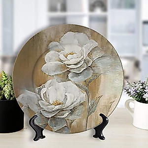White and Gold Painting Decorative Plate Festival Gift Round Ceramic Plate for Living Room Bedroom Hallway Console Side Table Decor - 7 inches