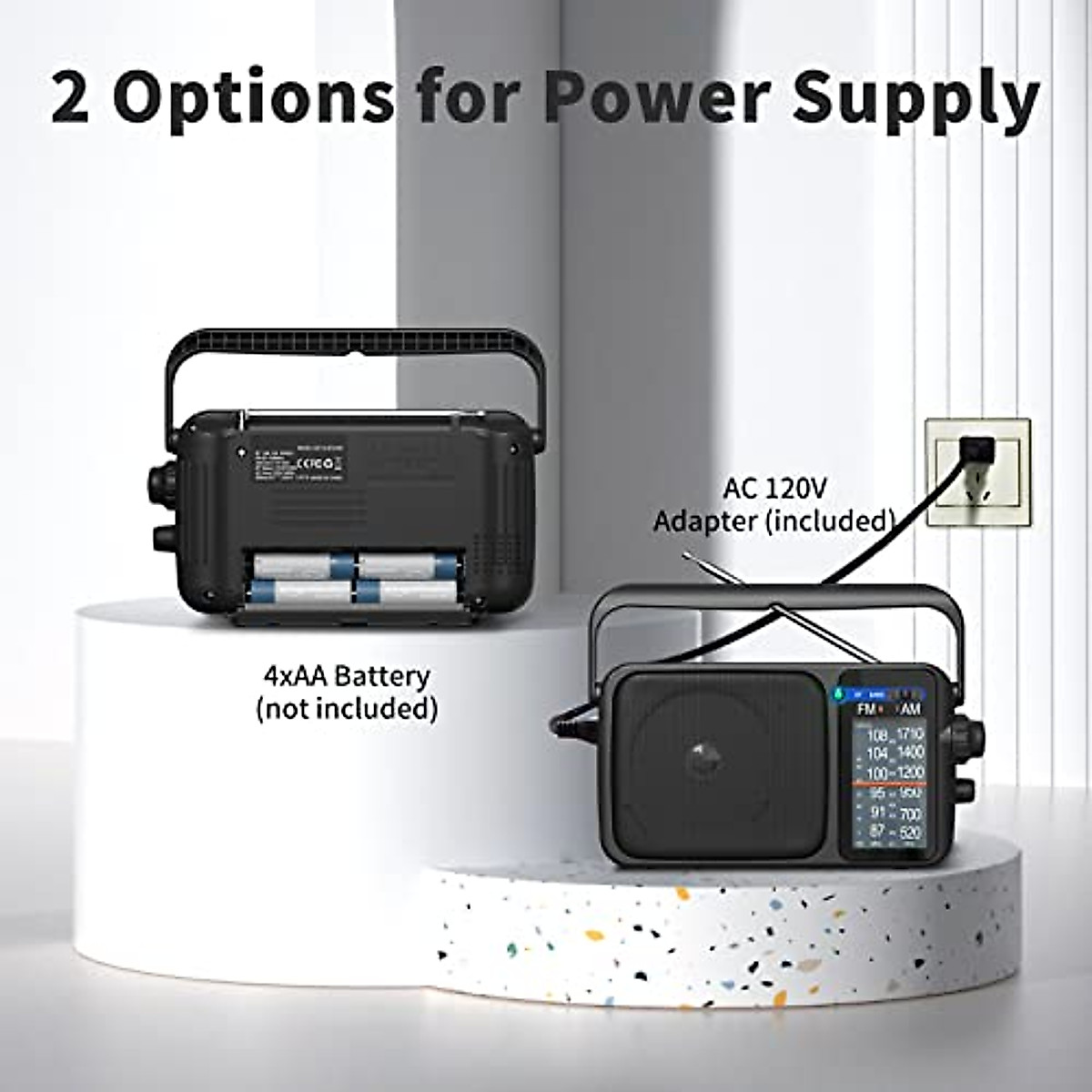 YOWGULF AM FM Radio with Best Reception,Bluetooth Portable AM FM Transistor Radio,Battery Operated Radio or AC Power,Large Dial,Headphone Jack, Gifts for Seniors Elderly