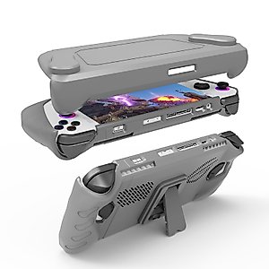 JDDWIN Full Case Compatible with ASUS Rog Ally 2023, Updated Version Protective Case Skin with Detachable Front Shell Cover and Kickstand for Rog Ally,Shockproof/Non-Slip/Anti-Collision (Grey)