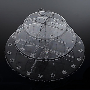 Efavormart 12" Clear 3-Tier Round Reusable Plastic Cake Pop Holder Cupcake Stand Dessert Tower with Floral Cut Rims