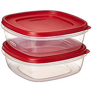 Rubbermaid 608866900580 Easy Find Lid Square 9-Cup Food Storage 2 Containers, 2, Red