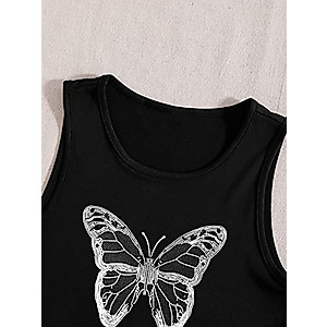 SHENHE Women's Graphic Sleeveless Cropped Tank Top Skeleton Print Rhinestone Crop Tops Butterfly Black M