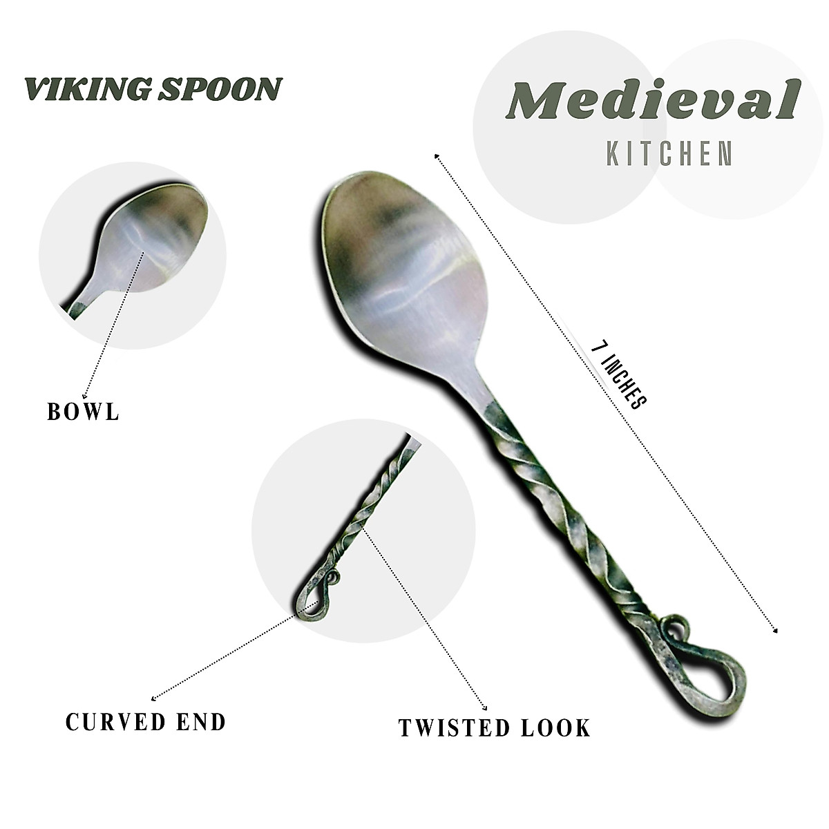 Hand Forged Medieval Eating Utensils Set with Leather Cover - 4 PCS Viking Cutlery Set Fork Spoon and Knife Set - Medieval Feasting Silverware and Flatware Set