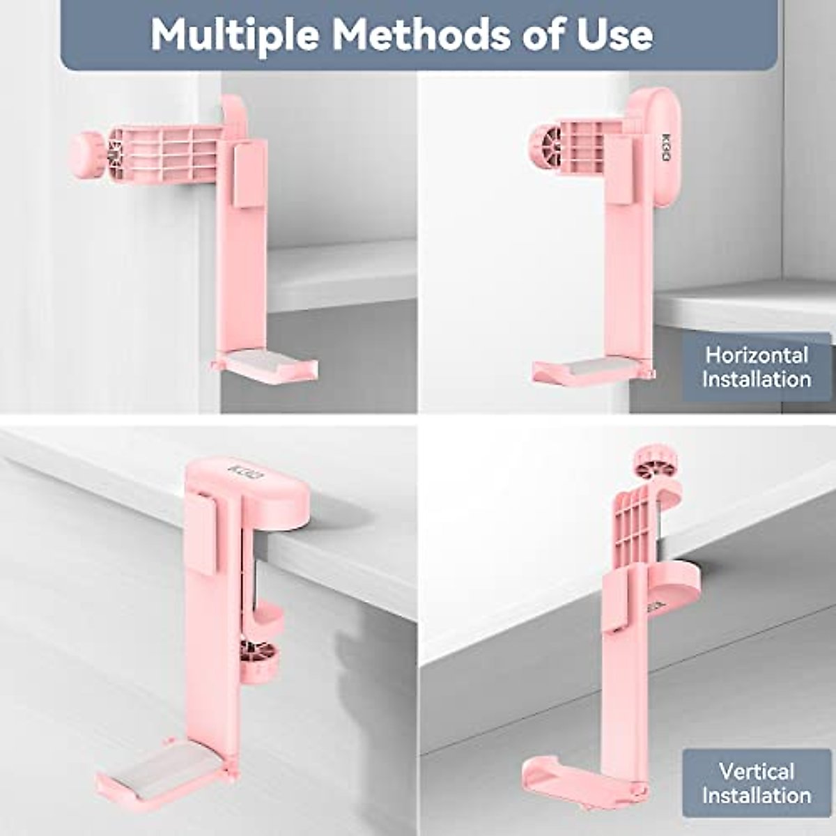 KDD Rotatable Headphone Hanger - 3 in 1 Under Desk Clamp Controller Stand Replaceable Cup Holder - Compatible with Universal Headset, Controller, Cup(Pink)