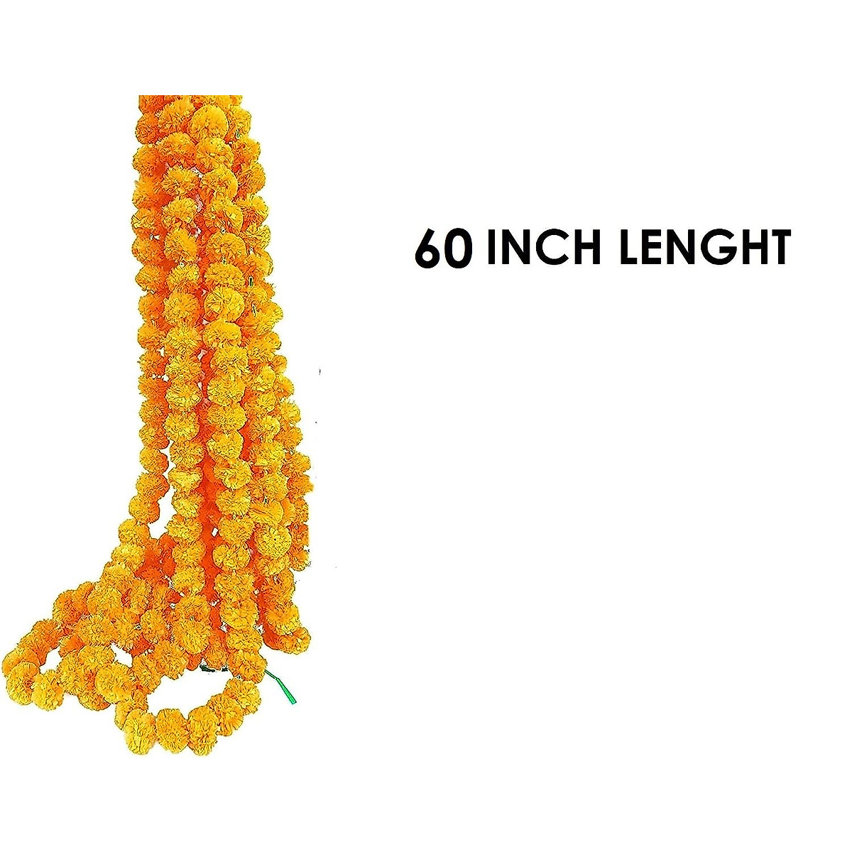 SATVIK 6 PC (5feet/60 inch) Artificial Marigold Flowers Garland for Puja Indian/American Indoor/Outdoor Party Decoration for Diwali, Christmas, Wedding, Halloween, Mantle, Spring Bush Faux Orange