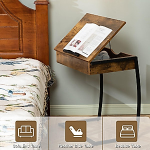 Hadulcet C Table End Table with Charging Station, TV Tray Table, Couch Tables That Slide Under, C Shaped Side Table with Storage, Laptop Stand for Couch, Small Table Couch Desk for Small Spaces