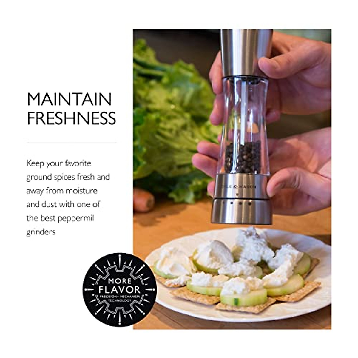 COLE & MASON Derwent Pepper Grinder - Stainless Steel Mill Includes Gourmet Precision Mechanism and Premium Peppercorns