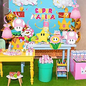 20Pcs Princess Peach Hanging Swirls, Pink Yellow Princess Peach Birthday Party Hanging Decor Whirl, Cartoon Ceiling Streamers for Girl Mario Princess Peach Party, Princess Baby Shower Decorations