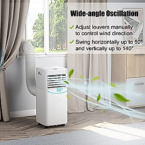COSTWAY 10000 BTU Portable Air Conditioner with Remote Control, Energy Efficient for Rooms Up to 400 Sq. Ft, Cooling, Dehumidifying, 3 Fan Speed Settings, Clear LED Display, White-Update