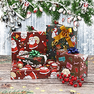 U'COVER Christmas Gift Wrapping Paper for Kids Boys Girls Baby Women Men Xmas Present Wrapping Paper 4 Style Christmas Santa Claus Snoman Tree Snowflake Deer Gift Wrap 12 FOLDED SHEET 20×29inch