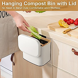Anzoymx Hanging Stainless Steel Compost Bin 1.05 Gallon Wall Mounted Trash Can with Lid,Kitchen Cabinet Door Under Sink Small Garbage Can for Counter Top Cupboard Bathroom(1.05 Gallon,White)