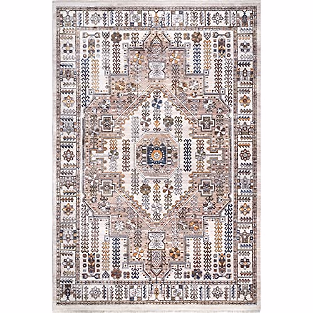 nuLOOM Jocelyn Global Inspired Medallion Fringe Area Rug, 3' x 5', Beige