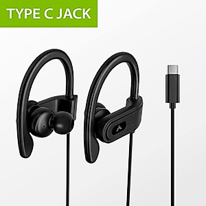 Avantree C171 - Wired USB C Headphones &Microphone for Sports and Running with Over-Ear Earbud Hooks and in-Line Volume Control, Compatible with Samsung, iPhone 15, Google and Other Type C Smartphone