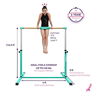 Springee Adjustable Height Team Gymnastics Bar - Gymnastics Equipment for Home - Kip Bar (Teal)