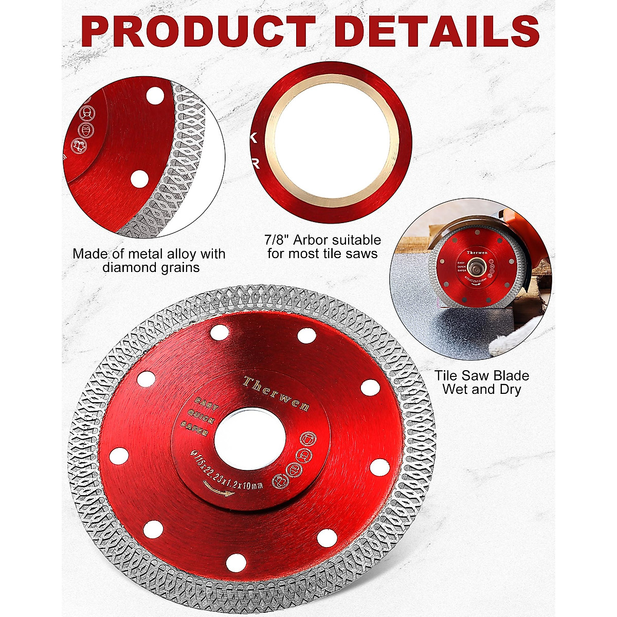 Therwen 20 Pcs Diamond Saw Blade 4.5 Inch Thin Tile Blade Bulk Tile Blade Diamond Cutting Wheel for Angle Grinder Cutting Porcelain Ceramic Tile Granite Marbles