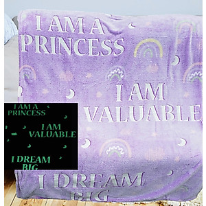 Glow in The Dark Blankets for Girls - Soft Plush Blanket w- Words of Affirmation Kids Blanket for Girls Ages 5-16 to Promote Joy - Ideal for Girls - 50" x 60"