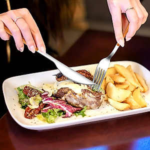 Wood Handle Silverware Set, Stainless Steel Cutlery Set with Imitation Wood Grain Handle Silver Mirror Polished Dishwasher Safe for Household Kitchen Utensils Restaurant Hotel Party (40)