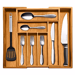Bellemain Expandable Bamboo Drawer Organizer - Large Kitchen Utensil Holder for Cutlery, Silverware, Flatware Storage - Utensil Organizer for Kitchen Drawers, Desk, Junk Drawer Organizer Tray, 8-Slot