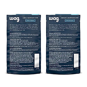 Amazon Brand - Wag Wet Dog Food Topper, Chicken & Lamb Brown Rice Stew in Gravy Variety Pack, 5.3 Oz Pouches (Pack of 24)