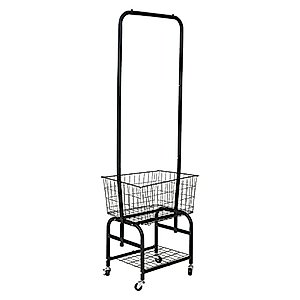 DZWYC Coat Rack Clothes Stand with Mesh Bottom Shelf Multi-Functional Clothes Rack on Wheels Metal Garment Rack with Mesh Storage Baskets Clothes Storage (Color : Black)