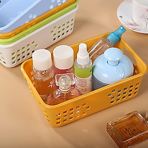 NDSWKR 12 Pack Small Plastic Storage Baskets, 8.5 x 5.5 x 3 Inch Colorful Classroom Organizer Basket for Kitchen Office Shelves Bathroom Cabinet