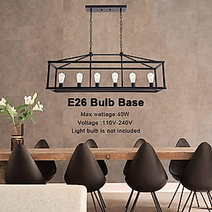 BONLICHT Modern Rectangle Chandelier 6 Light Black Industrial Vintage Kitchen Island Lighting Fixture Hanging Pendant Lamp Farmhouse Metal Cage Ceiling Light Fixtures for Living Room Dining Room Foyer