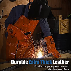 QeeLink Leather Welding Apron with 6 Pockets - Heat & Flame-Resistant Apron, 24'' X 42'', Adjustable M to XXXL