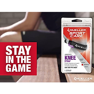 MUELLER Sports Medicine Jumper's Knee Single Strap, Knee Pain Relief Support for Men and Women, Ideal for Osgood-Schlatter's, Runner's Knee, Patellar Tendinitis, Black, One Size