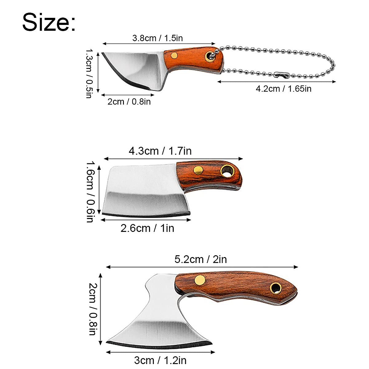 Damascus Pocket Knife Set, Mini Axe with Sheath Chef Knife EDC Knives Small Knife Cleaver - Set of 3