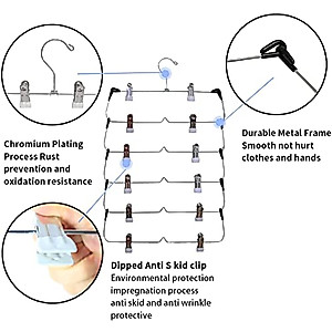Pant Hangers Space Saving, Homa Jia 4 Pack 6-Tier Skirt Hangers with Clip Multiple Hangers in one Clothes Hangers with Clips Skirts Hangers for Closet Bottom Hangers Metal Pants Hangers with Clips