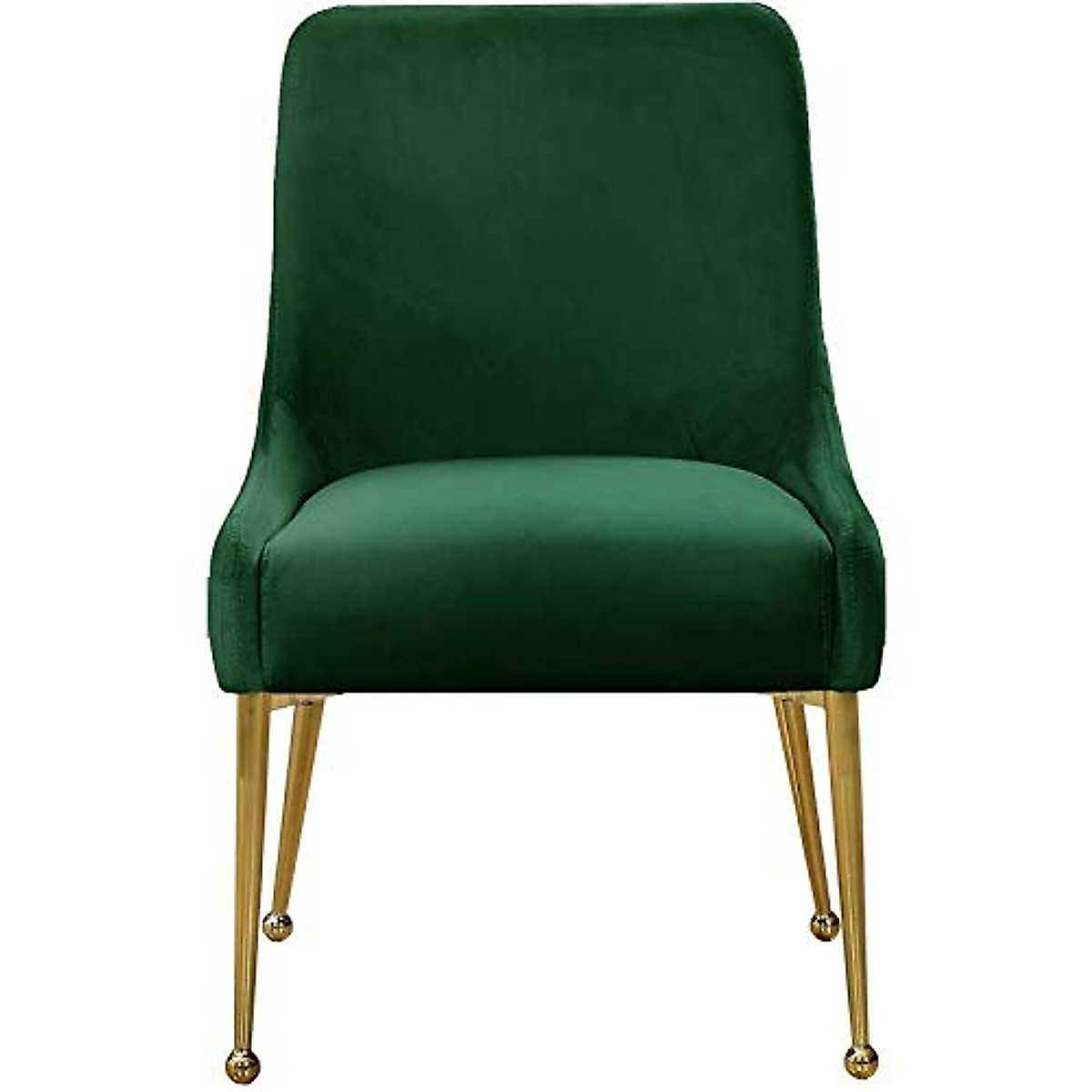 Meridian Furniture Owen Collection Modern | Contemporary Velvet Upholstered Dining Chair with Polished Gold Legs, Set of 2, 24" W x 21" D x 34.5" H, Green