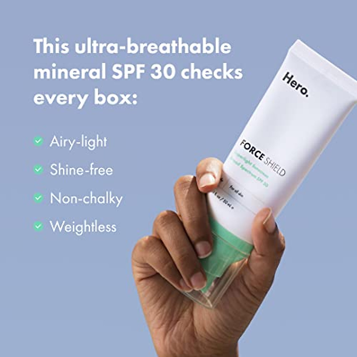 Force Shield Superlight Sunscreen SPF 30 from Hero Cosmetics - Everyday SPF 30 for Acne-Prone Skin with Zinc Oxide, Green Surge, and Extremolytes, Fragrance Free and Reef Safe (50 ml)