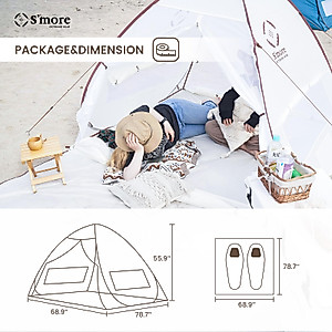 S'more Colline 2 Person Beach Tent, Lightweight & Easy Set Up Pop up Tent, Instant Tent with UV Protection, UFP 30+ Quick Portable Sun Shade Shelter for Beach,Picnic, Backyard, Festival