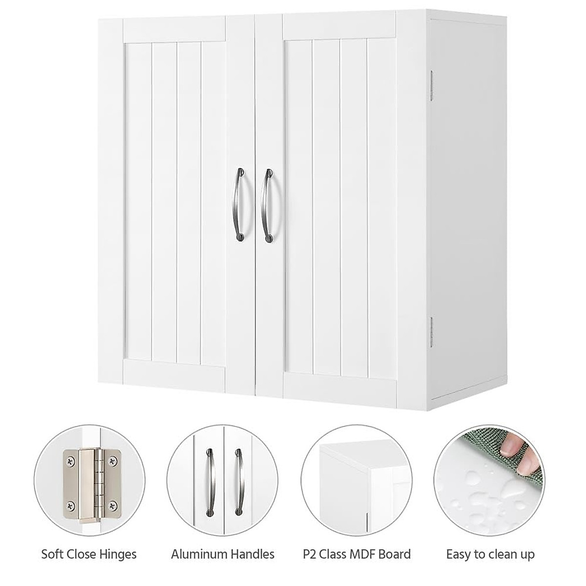 Yaheetech Bathroom Wall Cabinet, Kitchen Storage Cupboard Cabinet with 2 Doors, Wall Mount Storage Cabinet for Bathroom, Kitchen, Living Room, White