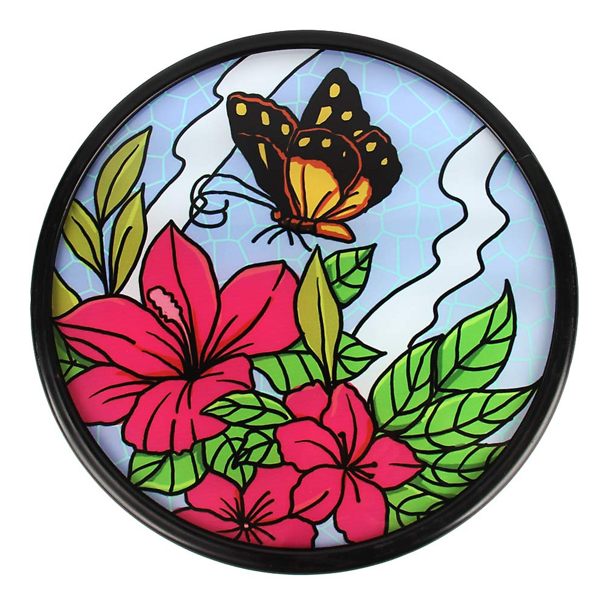 HONGLAND Outdoor Side Table Accent Round Painted Glass Desk for Garden,Patio, Dining Room 14 Inches(Butterfly)