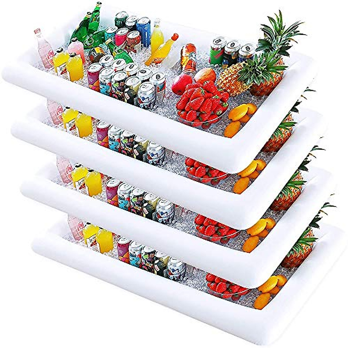 Kurala Inflatable Serving Bar Salad Ice Tray Food Drink Containers 4 PACK, Inflatable Party Cooler Blow Up Food Chiller, Inflatable Ice Bar